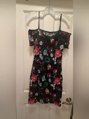 Guess | Dresses | Guess Floral Offshoulder Black Slip Dress | Poshmark